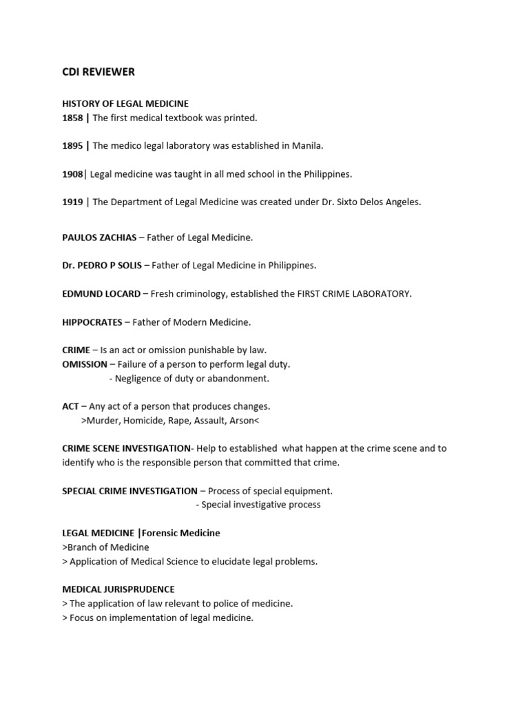 CDI-REVIEWER | PDF | Confession (Law) | Forensic Science