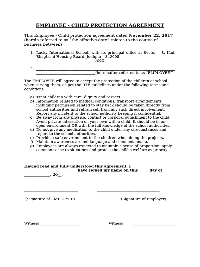 Employee Child Protection Agreement | PDF