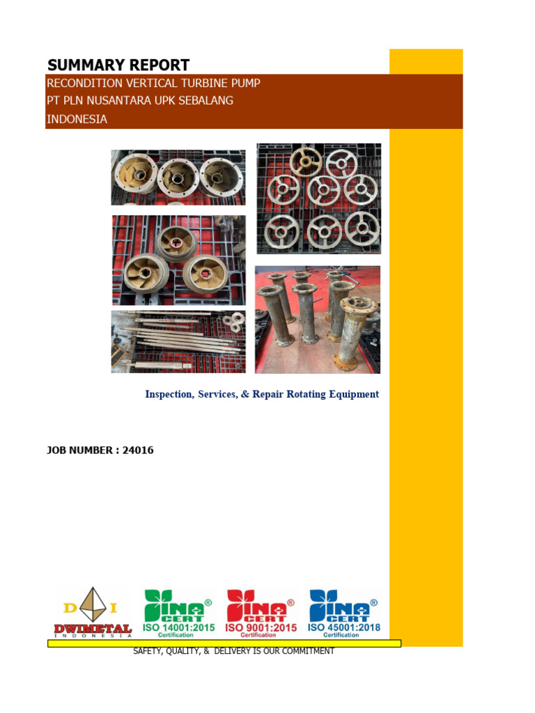 Summary Report Recondition Vertical Turbine Backwash Pump - PT Pltu Upk Sebalang | PDF | Pump ...