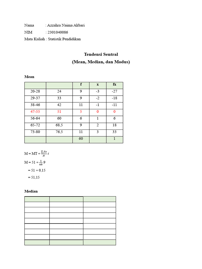 Tugas Statistik Tendensi Sentral | PDF