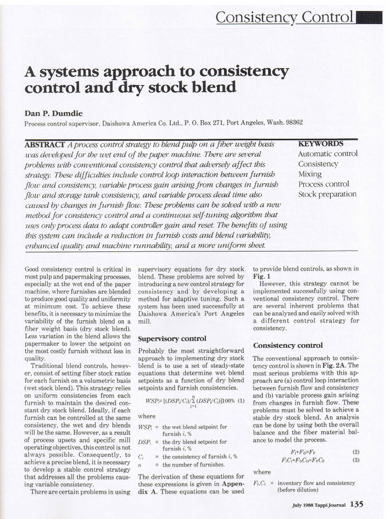 A Systems Approach to Consistency Control and Dry Stock Blend | PDF | Paper