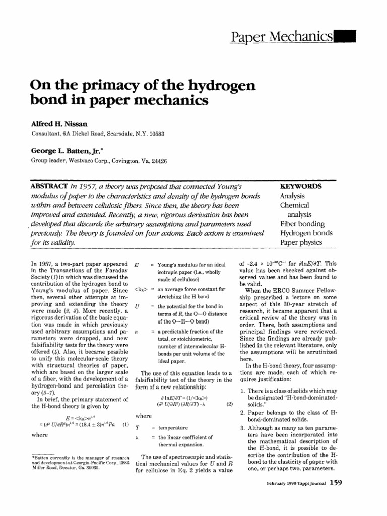 On The Primacy of The Hydrogen Bond in Paper Mechanics | PDF | Hydrogen Bond | Ionic Bonding