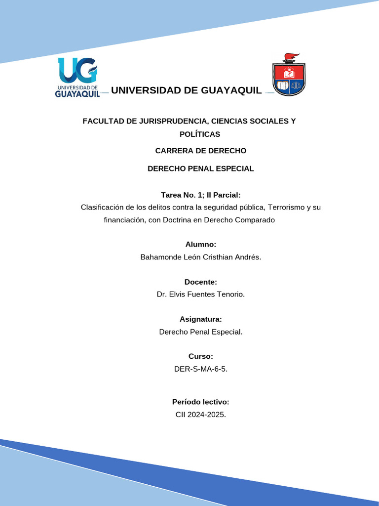 2do Deber, 2do Parcial, Delitos de Terrorismo - Christian Bahamonde 6-5 | PDF | Castigos | Deserción