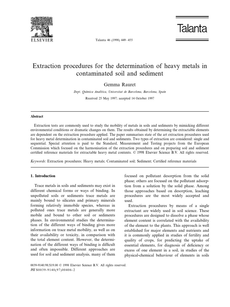 Heavy Metal Extraction in Soils and Sediments | PDF | Soil | Manganese