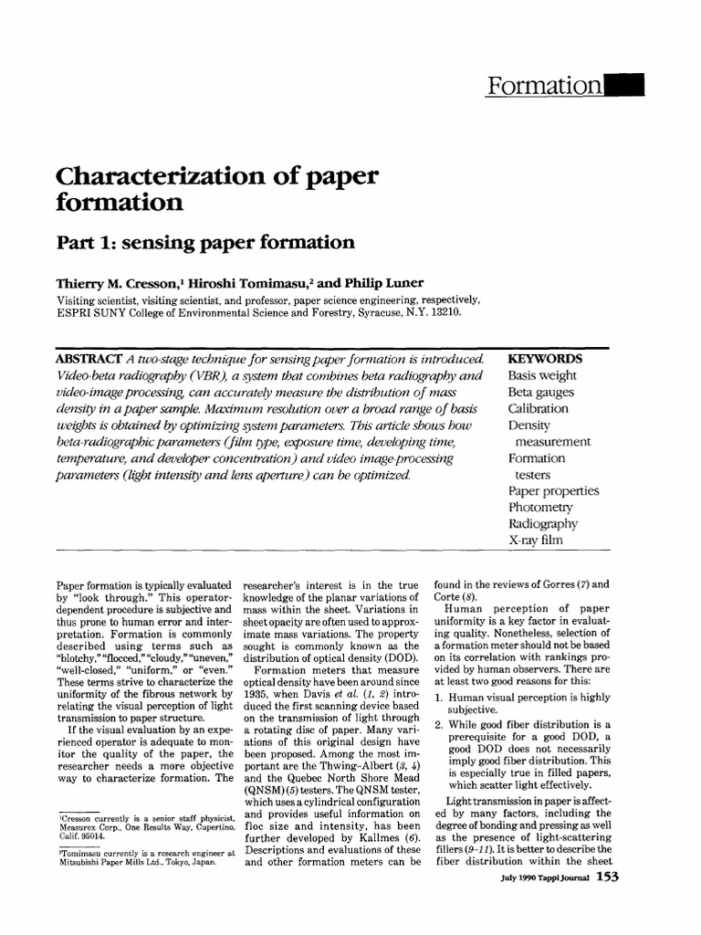 Characterization of Paper Formation Part 1 Sensing Paper Formation | PDF | Radiography | Absorbance