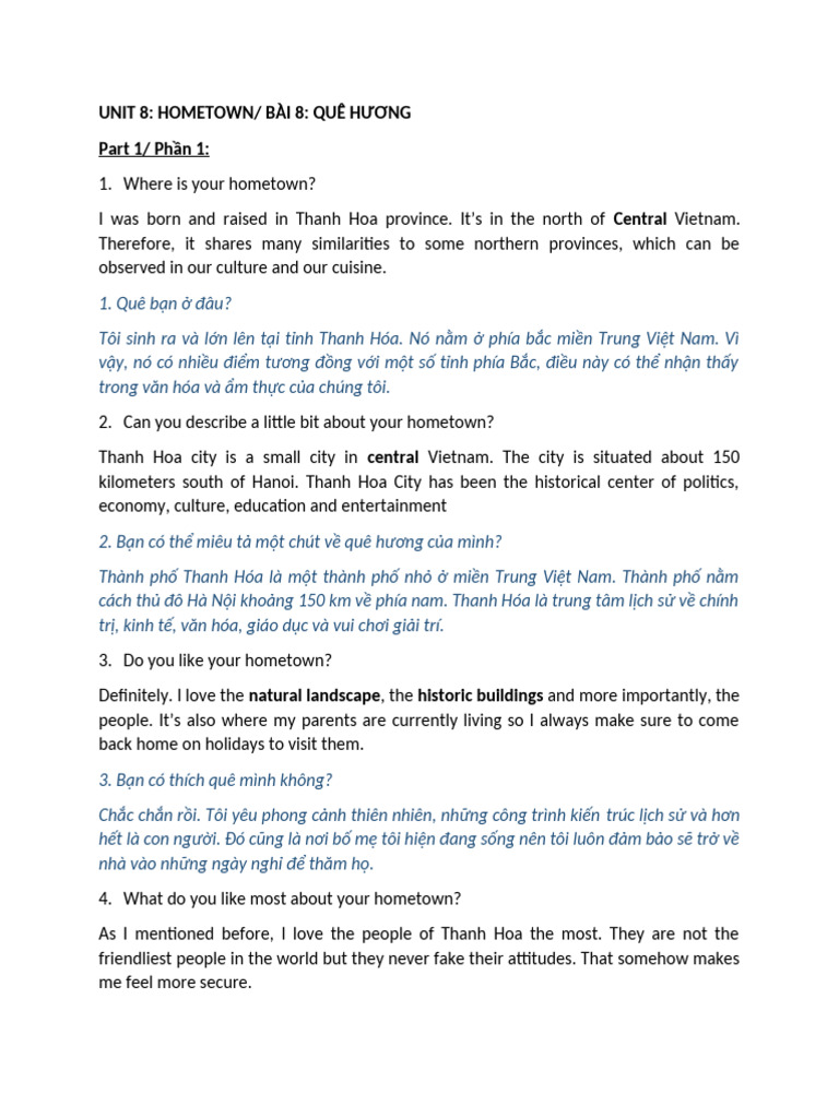 HOMETOWN - Sample Answer | PDF