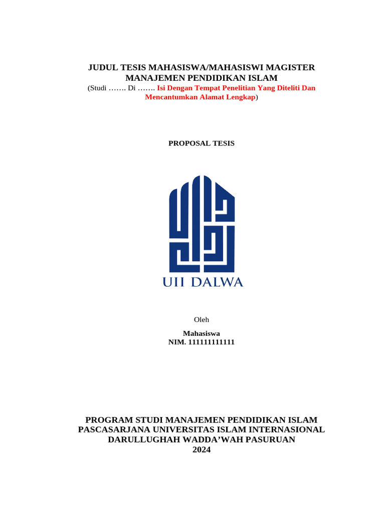 Contoh Cover Proposal Mahasiswa Uii Dalwa | PDF