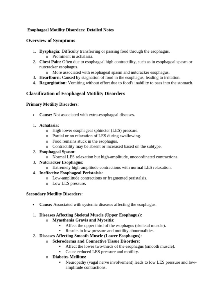 Esophageal Motility Disorders | PDF | Esophagus | Causes Of Death