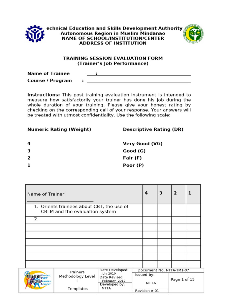 5 - SWBL - Training Session Evaluation Form | PDF