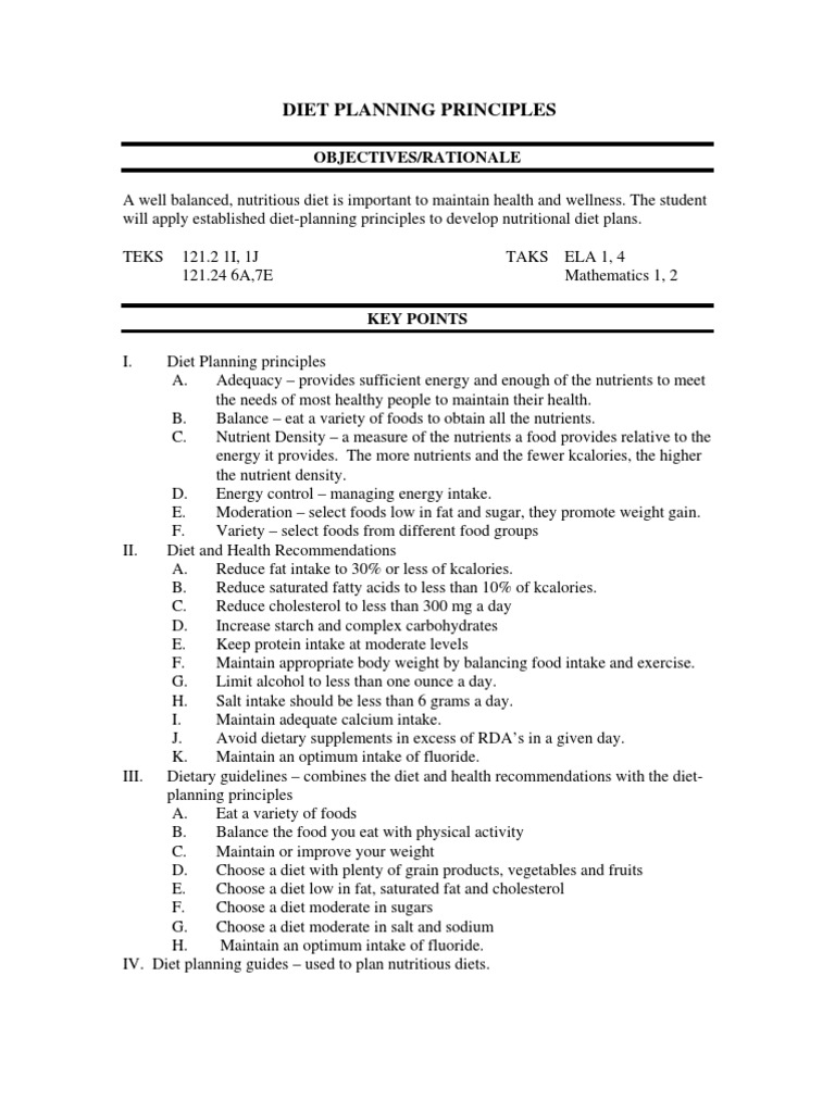 Diet Planning Principles Overview | PDF | Nutrients | Diet (Nutrition)