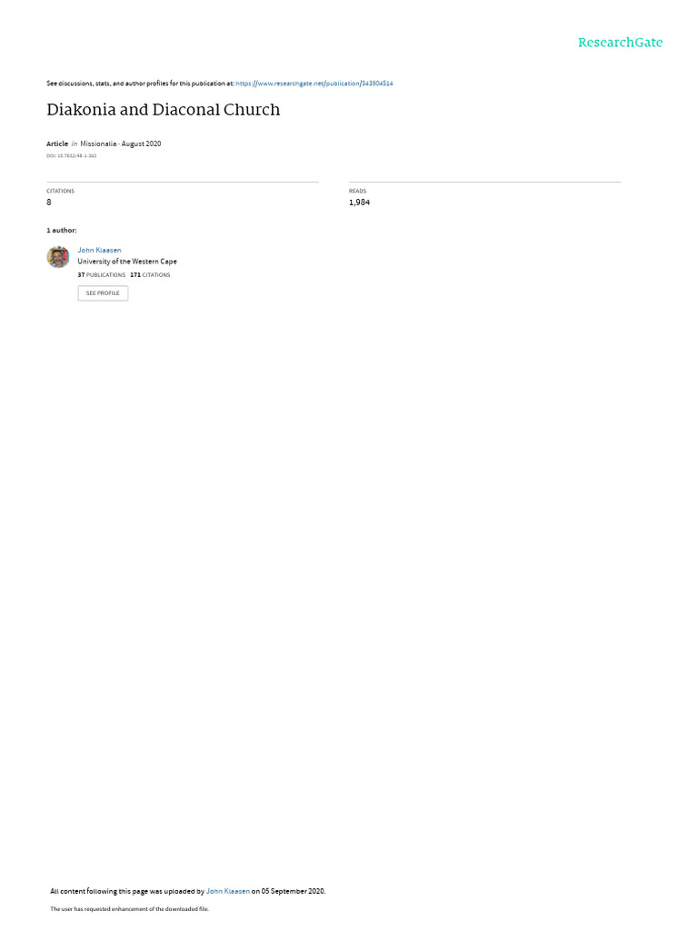 Diakonia and Diaconal Church | PDF | Deacon | God The Father