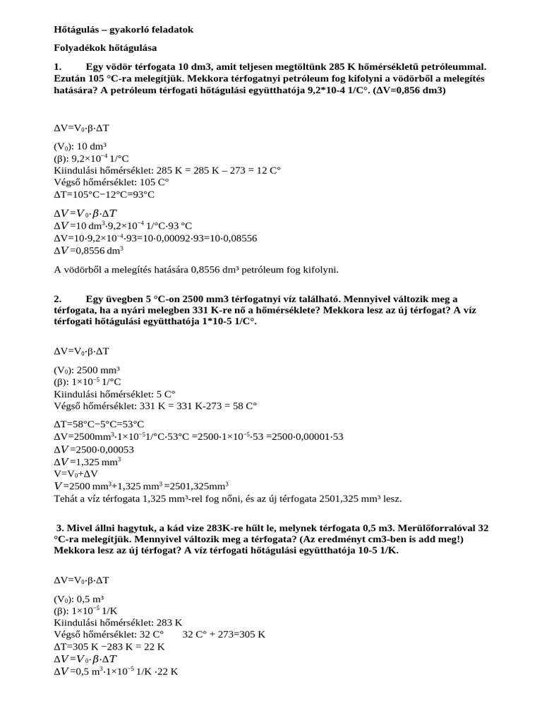 Hőtágulás Gyakorló | PDF