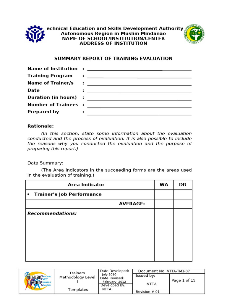 6 - SWBL-Summary Report of Training Evaluation | PDF