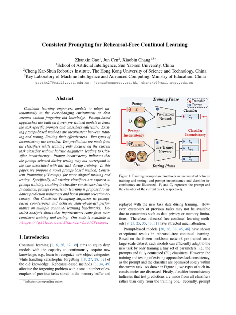 Consistent Prompting for Rehearsal-Free Continual Learning | PDF | Cognition | Applied Mathematics