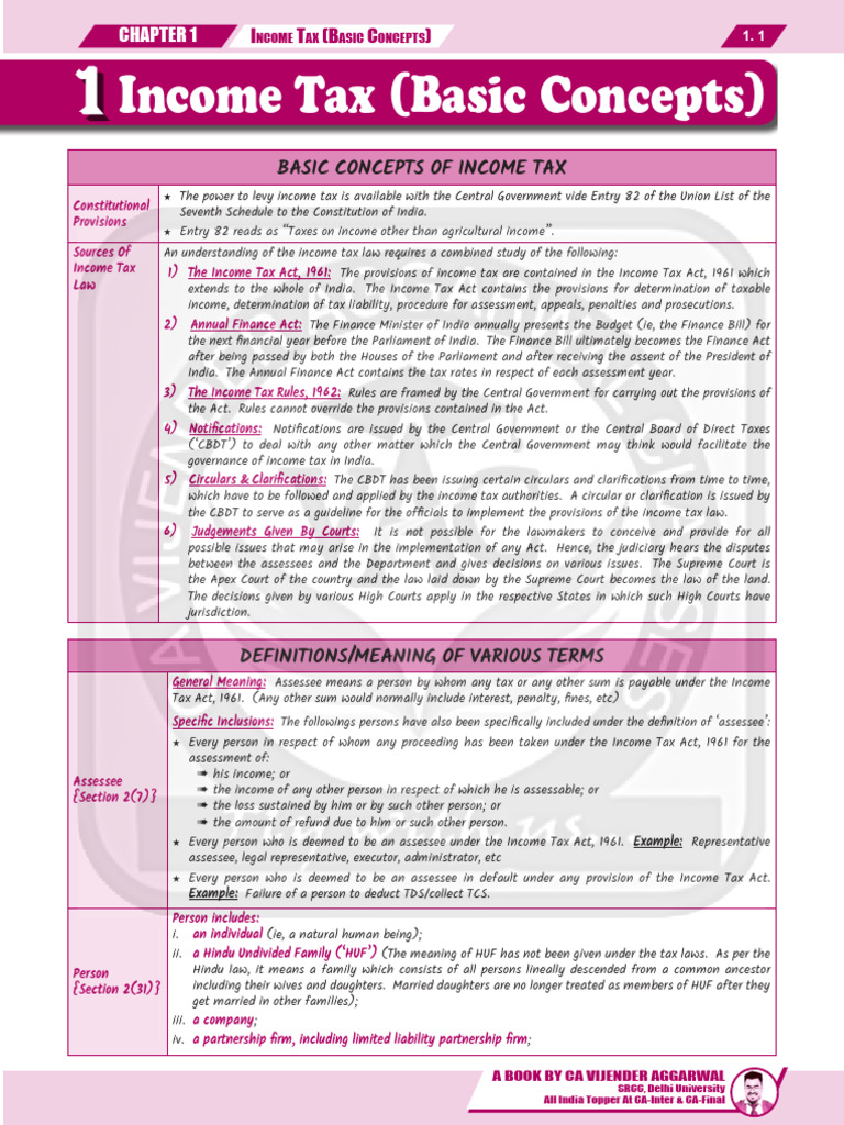 Notes of Chapter 1 - Income Tax (Basic Concepts) | PDF | Capital Gains ...