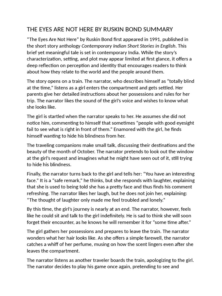 The Eyes Are Not Here by Ruskin Bond Summary | PDF | Perception | Narration
