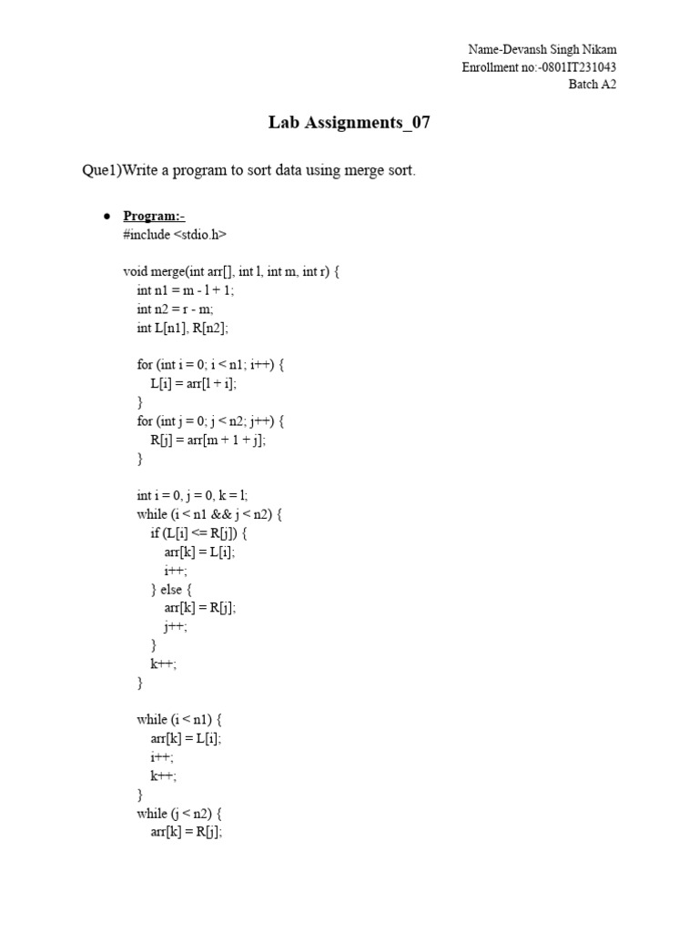 Lab Assignments07 Ds Pdf Algorithms Object Computer Science 5370