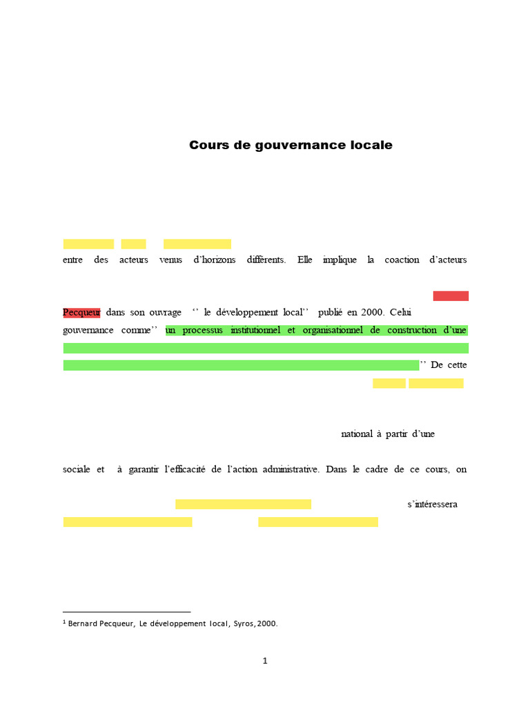 Cours Gouvernance Locale Complet PDF - Copie | PDF | Gouvernance ...