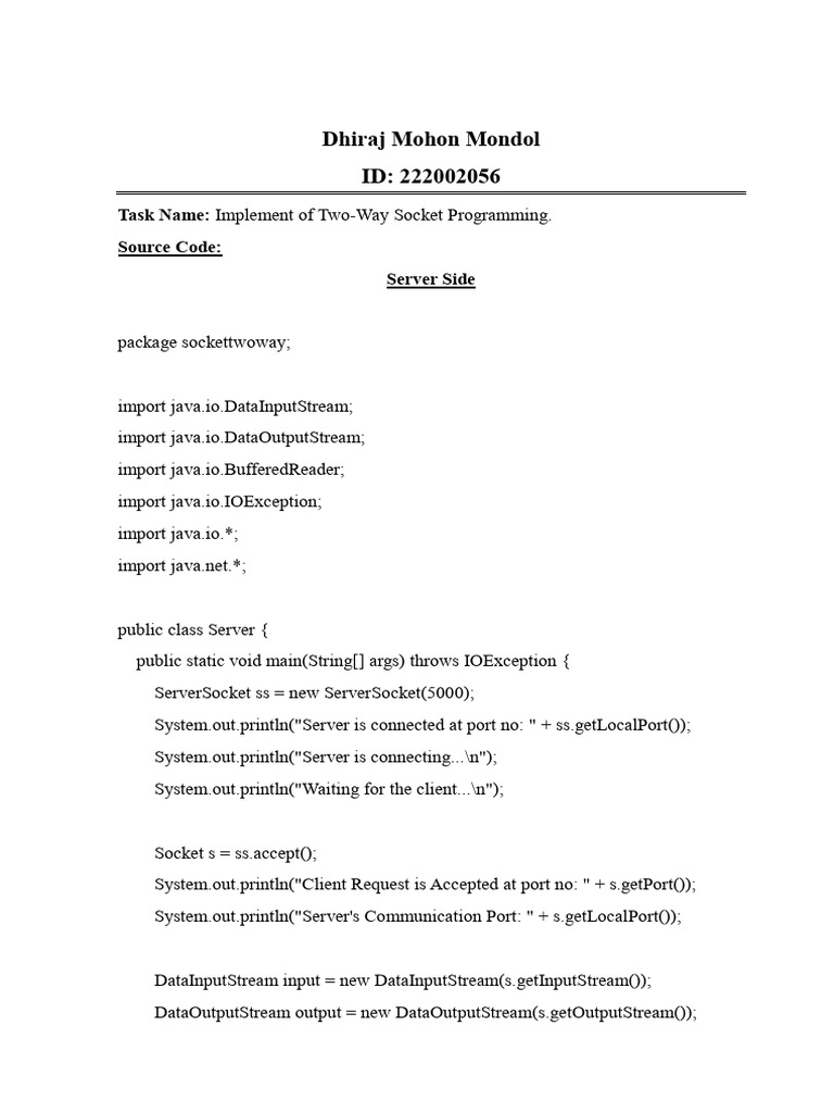 Two Way Socket - 241218 - 113921 | PDF | Computer Networking | Software ...