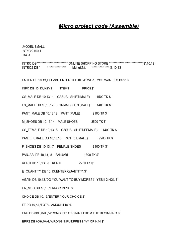 Micro project code (Assemble) | PDF | Computer Programming