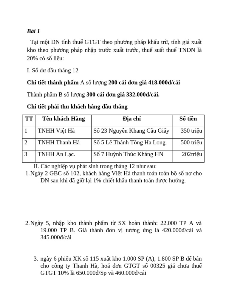 Bài tập môn KTTC 2 | PDF