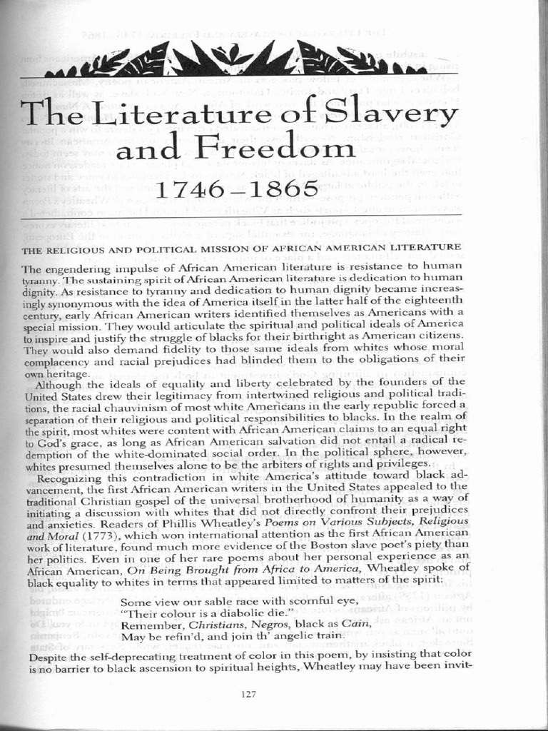 Literature of Slavery and Freedom 1746 1865 | PDF