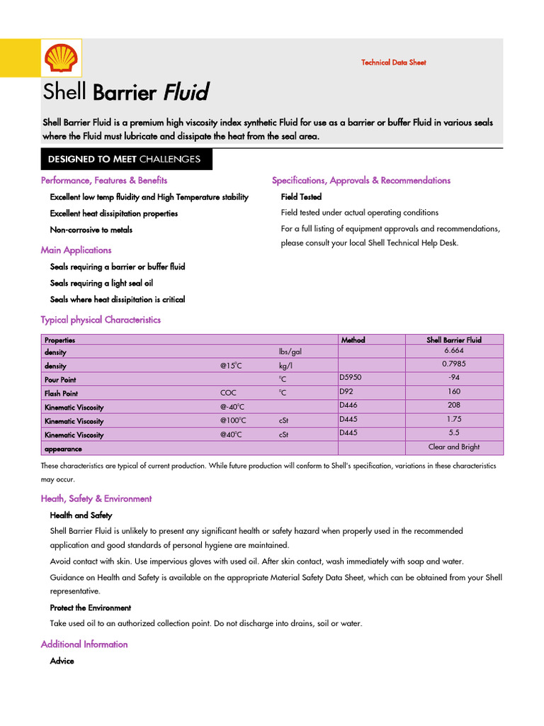 Shell Barrier Fluid | PDF | Viscosity | Liquids