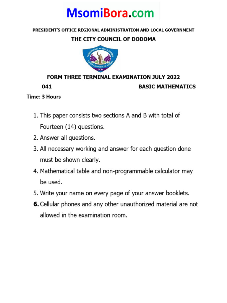 Basic Maths Form Three Terminal. - 084723 | PDF | Mathematics | Arithmetic