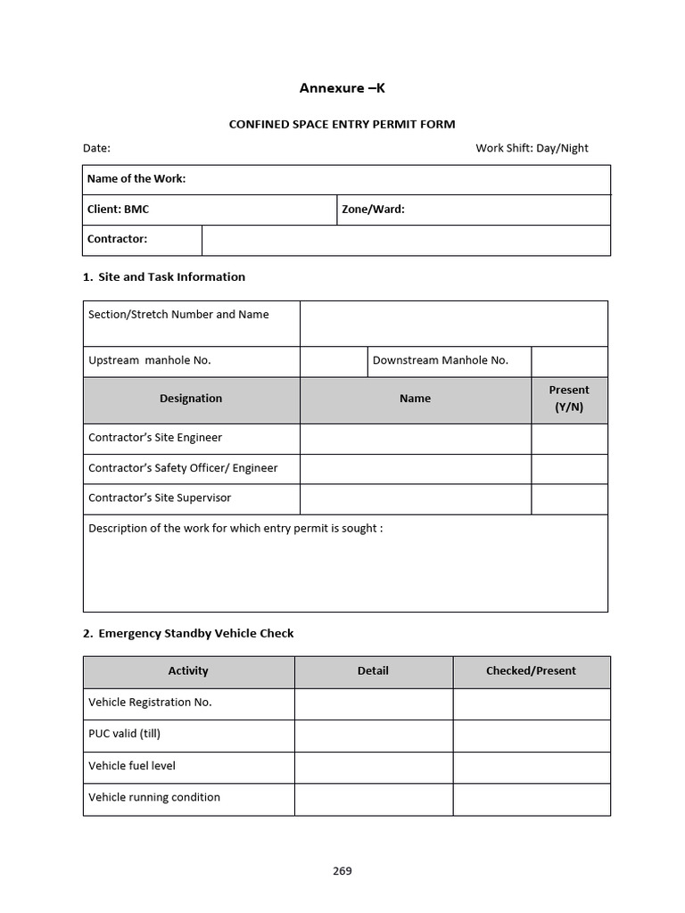 Confined Space Entry Permit Form Format PDF | PDF | Personal Protective ...