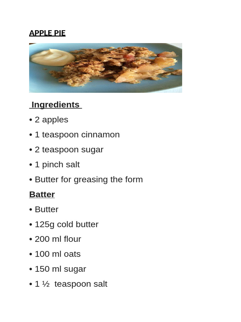 Easy Apple Pie Recipe with Oats | PDF