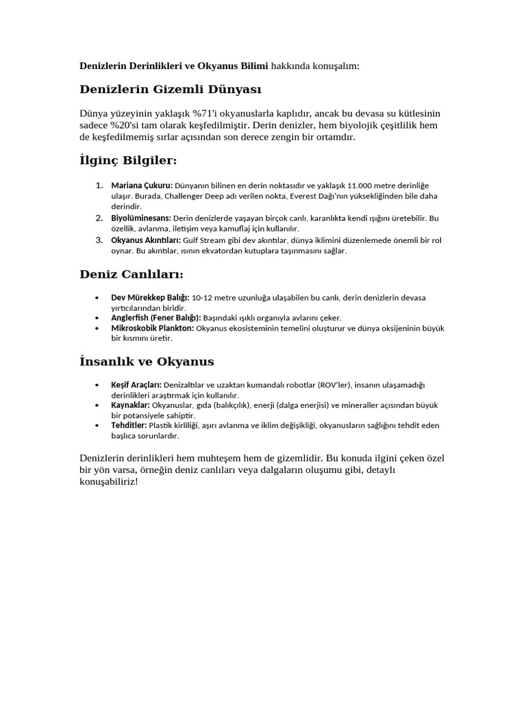 Denizlerin Derinlikleri Ve Okyanus Bilimi Hakkında | PDF