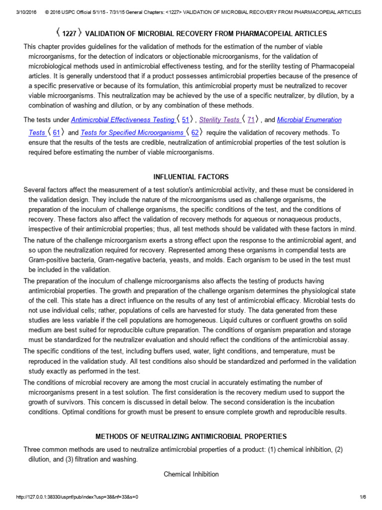 USP-NF 1227 | PDF | Colony Forming Unit | Antimicrobial