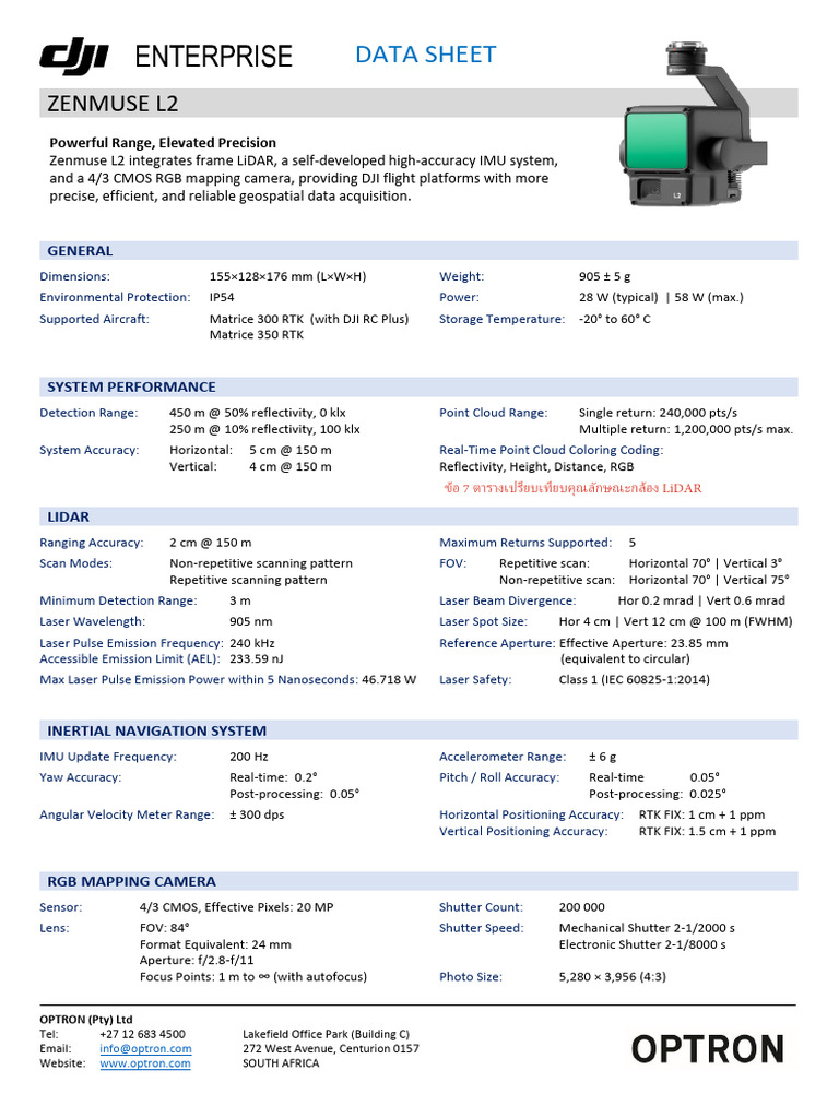 ds_ZENMUSE-L2 | PDF | Lidar | Laser