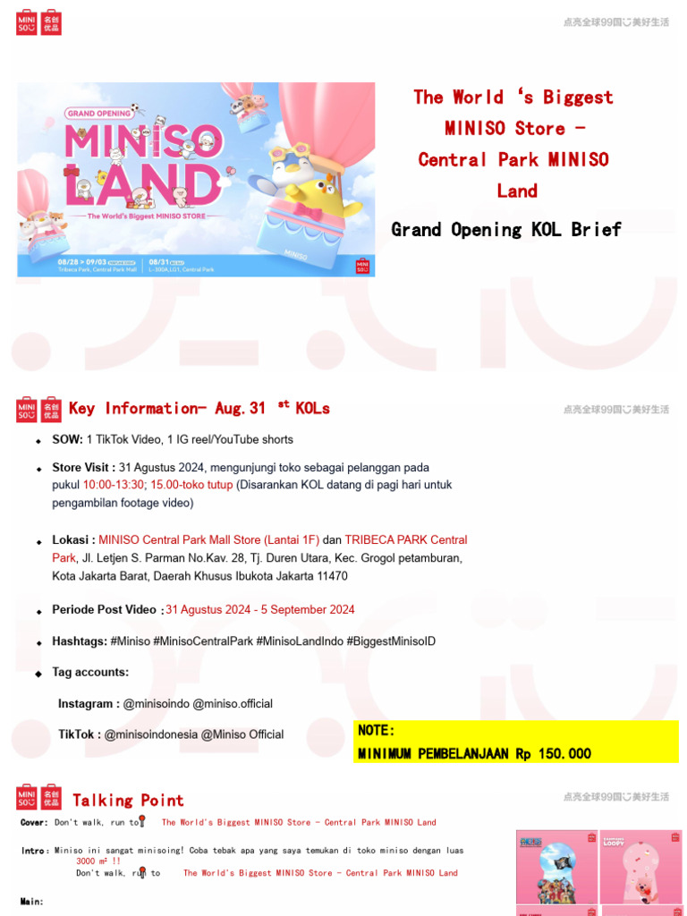Brief MINISO Central Park (Lifestyle_Local store visit) | PDF
