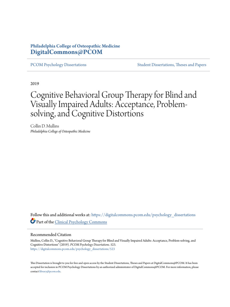 Cognitive Behavioral Group Therapy For Blind and Visually Impaire | PDF | Thesis | Psychology