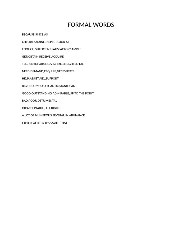 Formal Words (First Class) | PDF