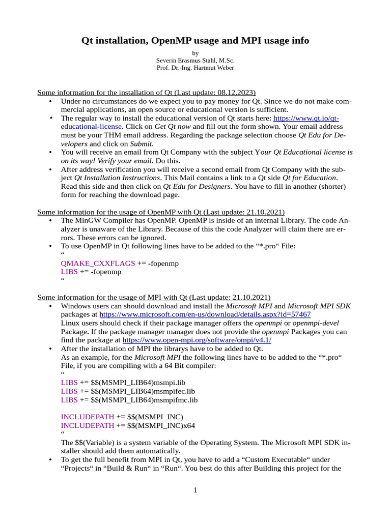 Qt installation, OpenMP usage and MPI usage info | PDF | Software Development | Computer Engineering