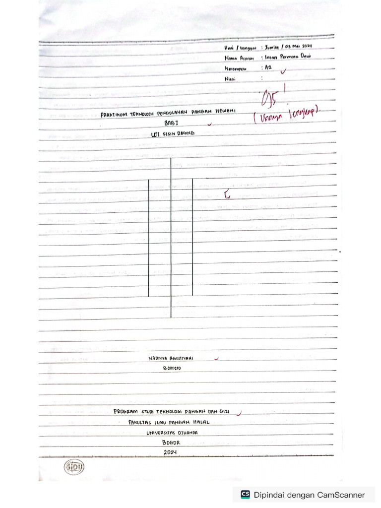 Laporan Praktikum - Bab 1 Uji Fisik Daging - Nadiyya Agustiyani - B ...
