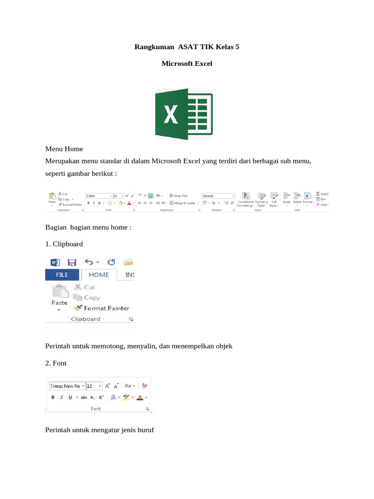 Rangkuman ASAT TIK Materi Microsoft Excel Kelas 5 | PDF