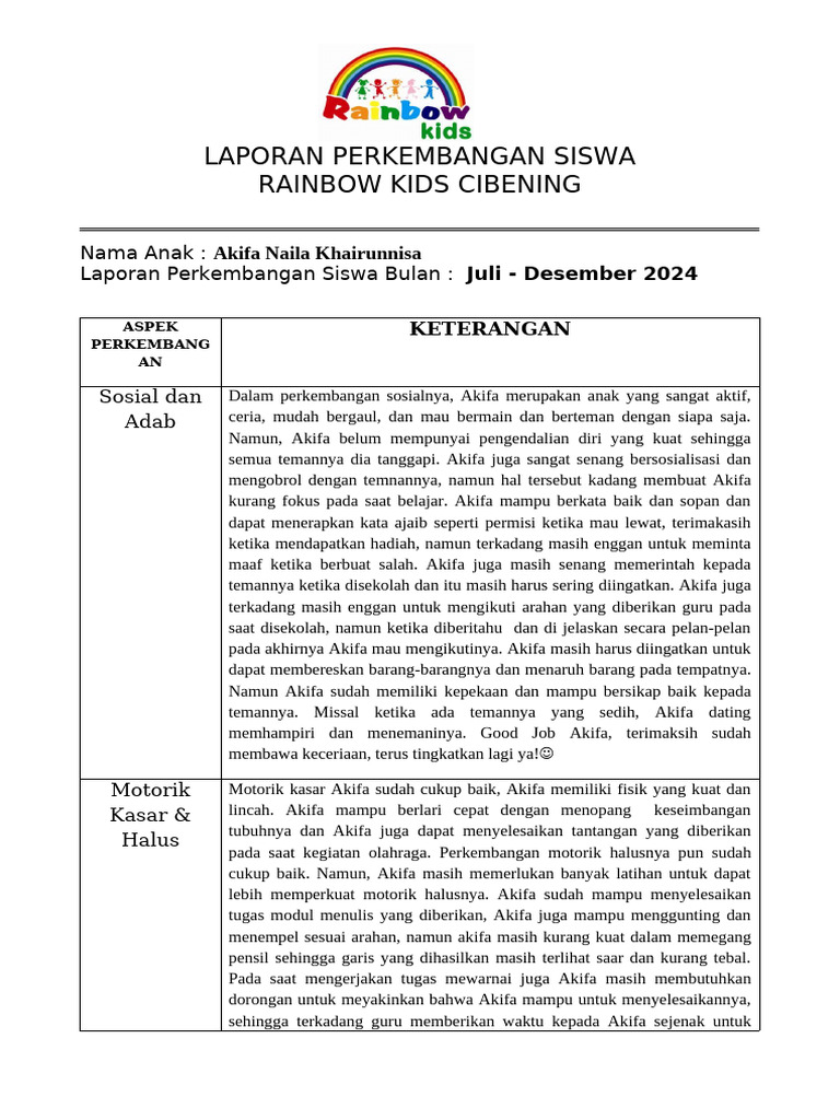 Laporan Perkembangan Akifa Naila | PDF