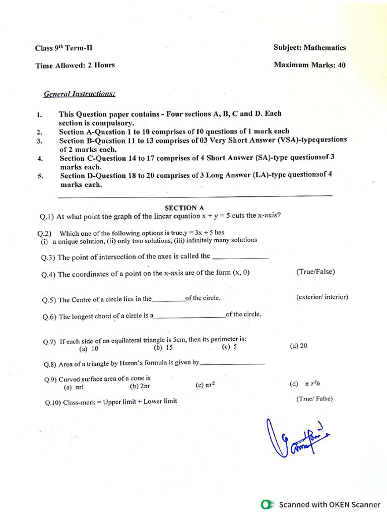9Th T2 math model paper | PDF