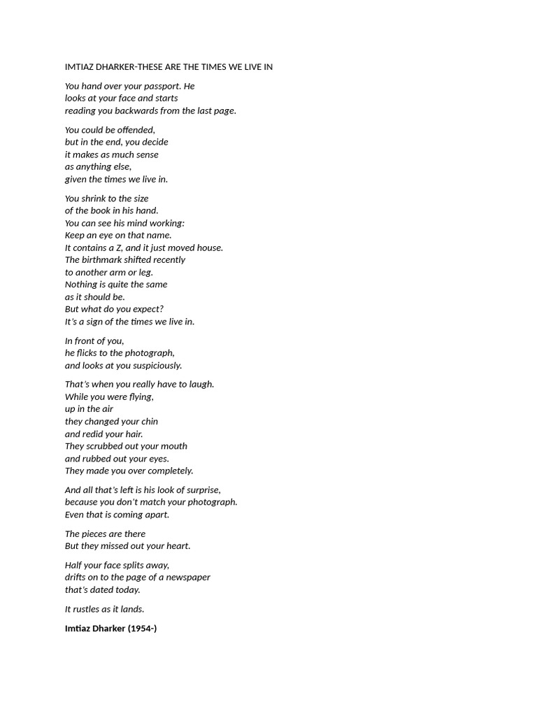 IMTIAZ DHARKER | PDF | Poetry