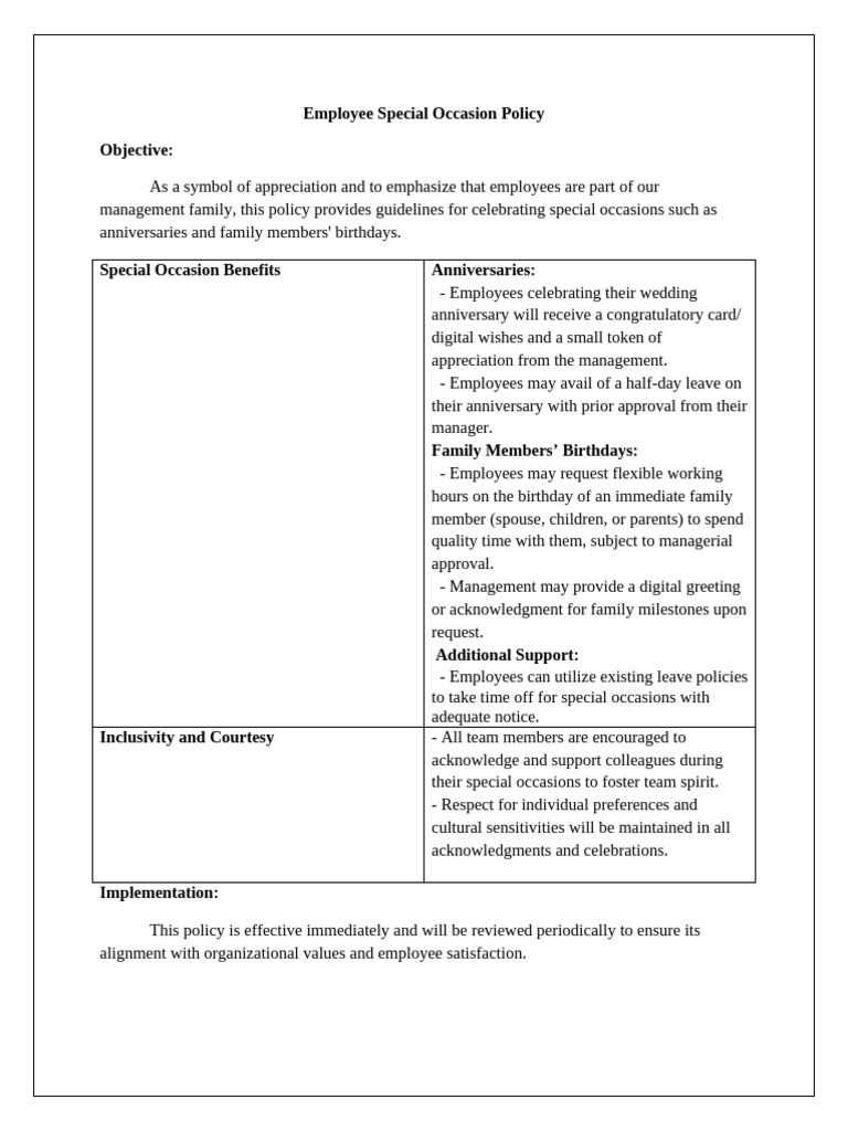 Employee Special Occasion Policy | PDF | Policy | Business