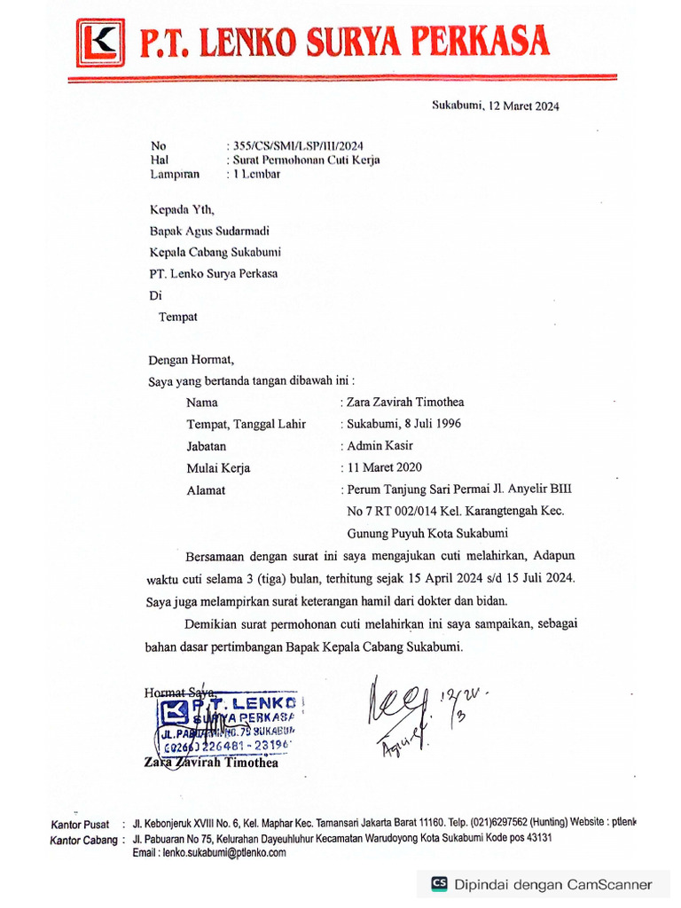 Pengajuan Cuti Hamil & Melahirkan | PDF