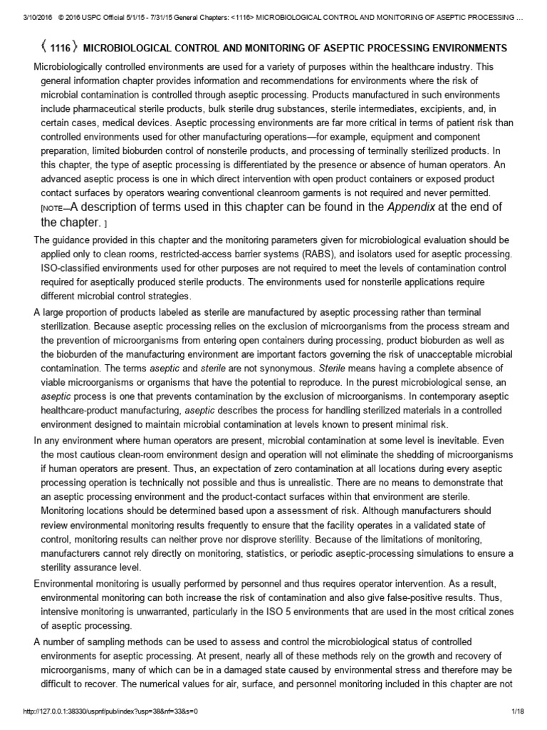 USP-NF 1116 | PDF | Environmental Monitoring | Sterilization (Microbiology)