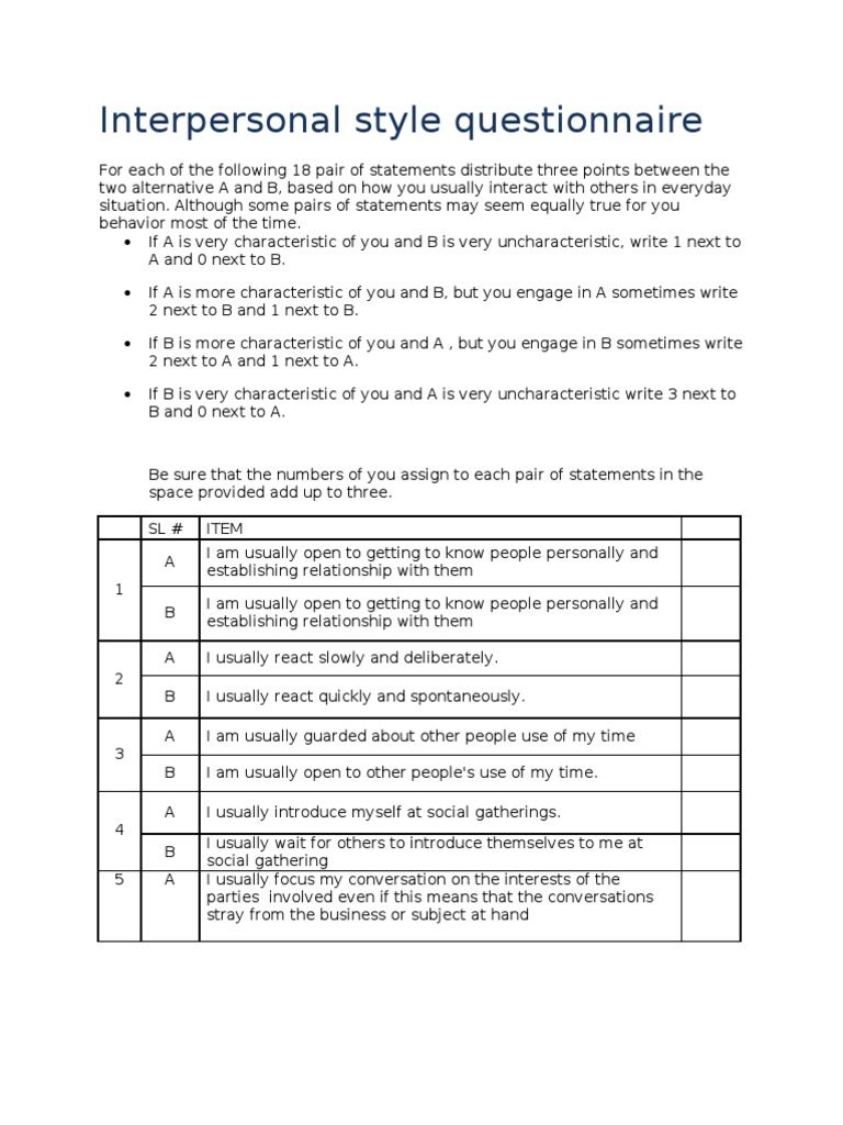 Interpersonal Style Questionnaire | PDF | Extraversion And Introversion | Emergence