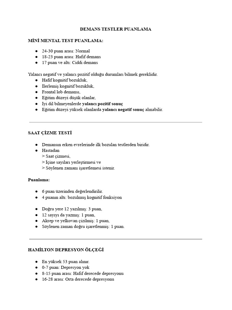 Puanlama Demans Testler | PDF