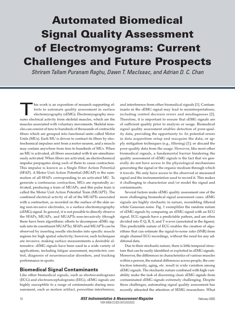 Automated Biomedical Signal Quality Assessment Of Electromyograms Current Challenges And Future