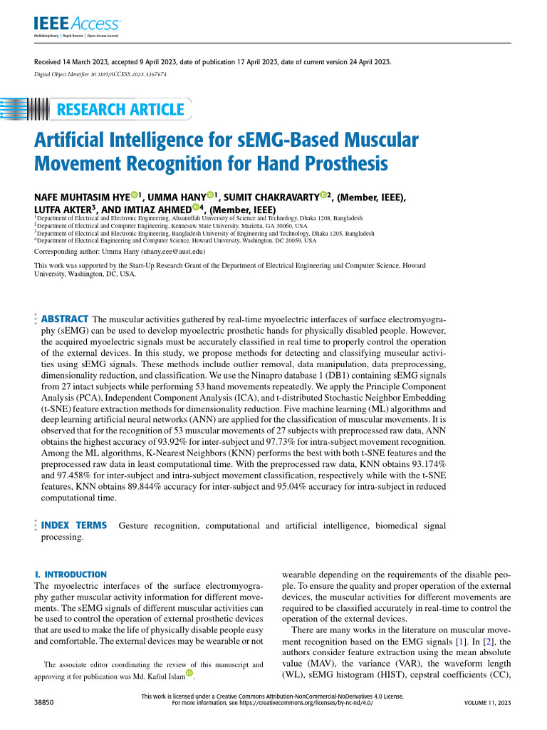 Artificial Intelligence For SEMG-Based Muscular Movement Recognition ...