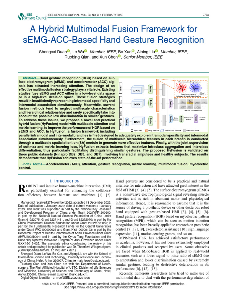 A Hybrid Multimodal Fusion Framework For Semg Acc Based Hand Gesture Recognition Pdf